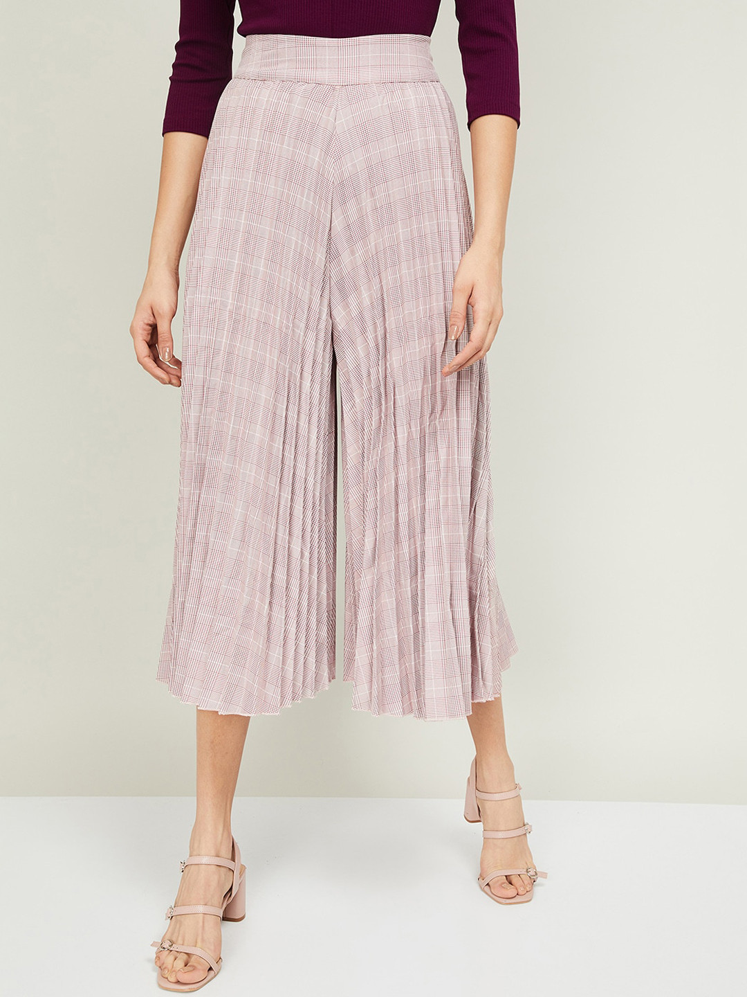 Buy CODE By Lifestyle Women Pink Checked Culottes - Trousers for Women ...