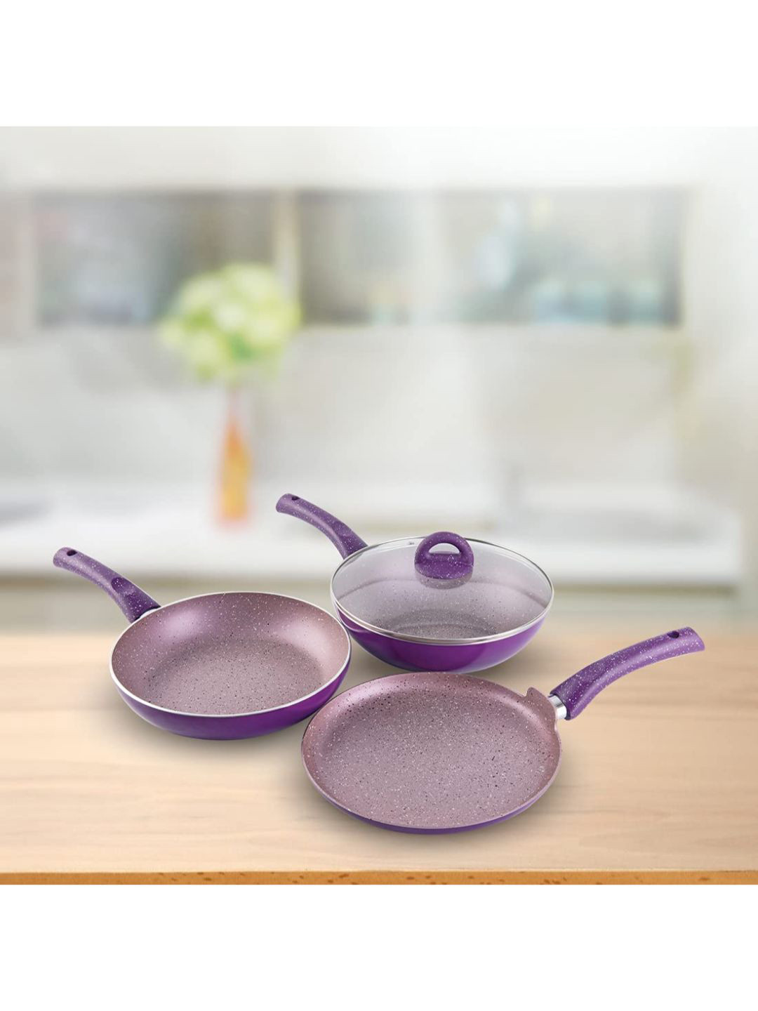 Buy Wonderchef Purple Granite Nonstick 3 Piece Cookware Set - Cookware ...