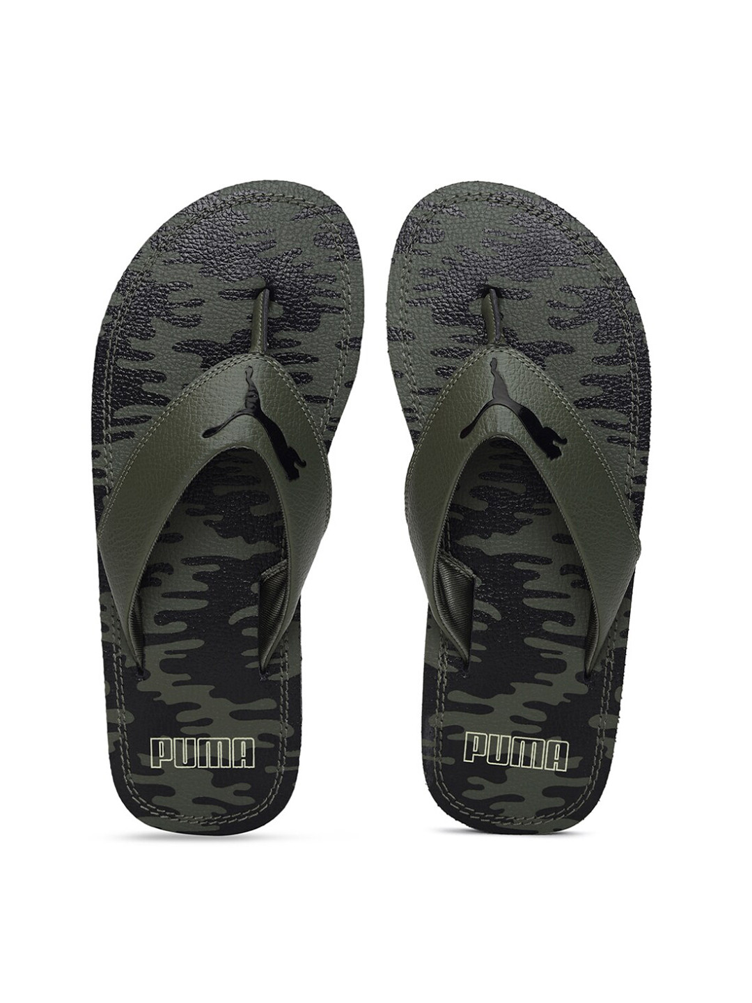 Buy Puma Men Green & Black Camouflage Printed Slip On - Flip Flops for ...