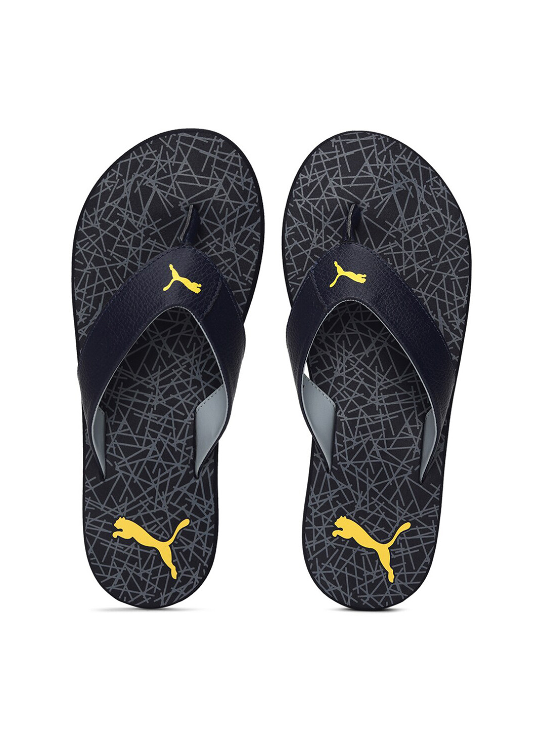 Buy Puma Men Navy Blue & Yellow Printed Thong Flip Flops - Flip Flops ...