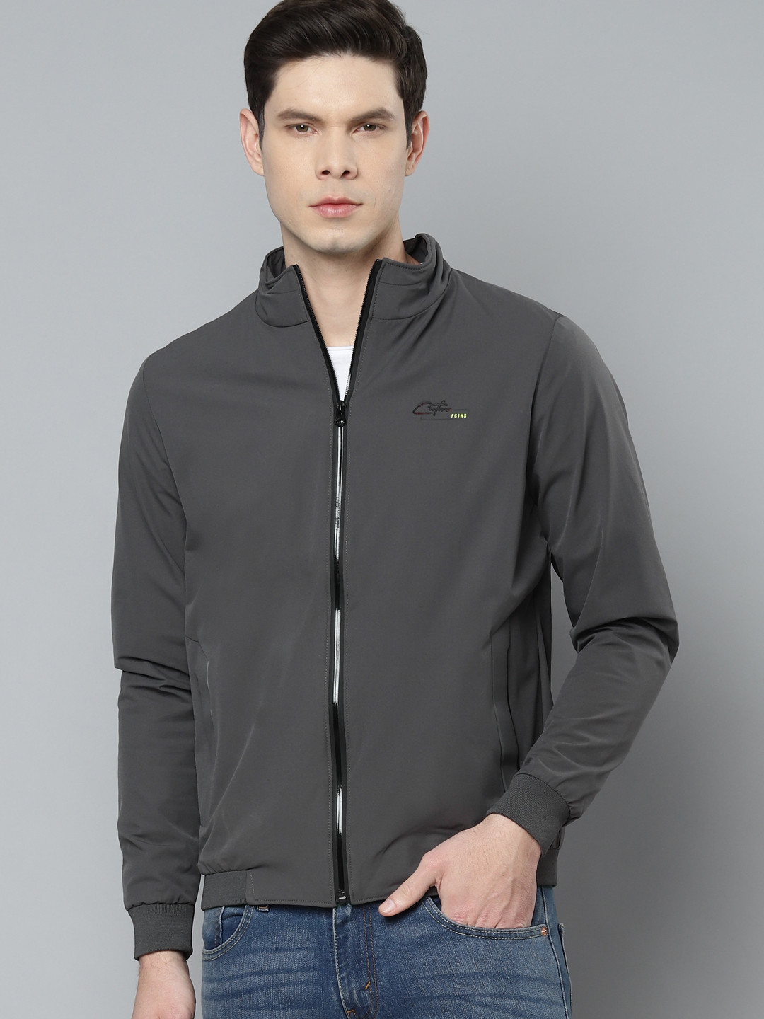 Buy Fort Collins Men Charcoal Grey Solid Padded Jacket - Jackets for ...