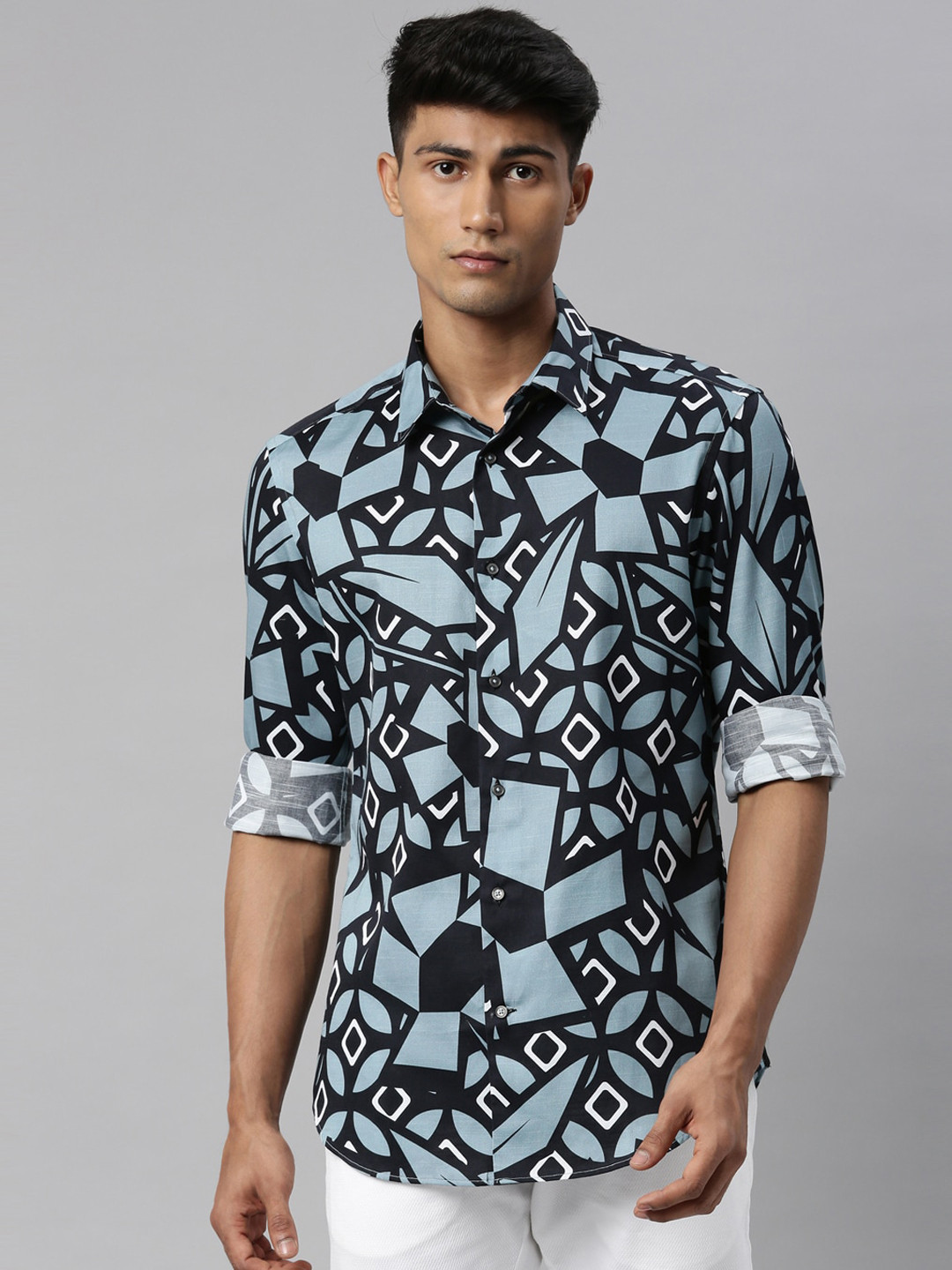 Buy RARE RABBIT Men Grey Slim Fit Opaque Printed Casual Shirt - Shirts ...