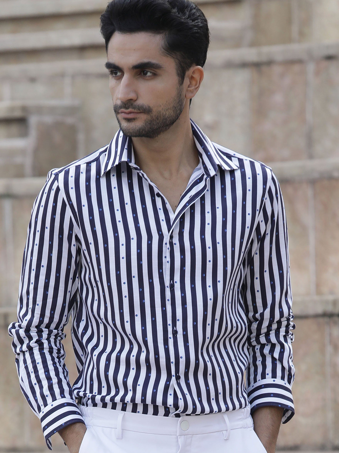 Buy RARE RABBIT Men Planet 2 Slim Fit Opaque Vertical Striped Cotton ...