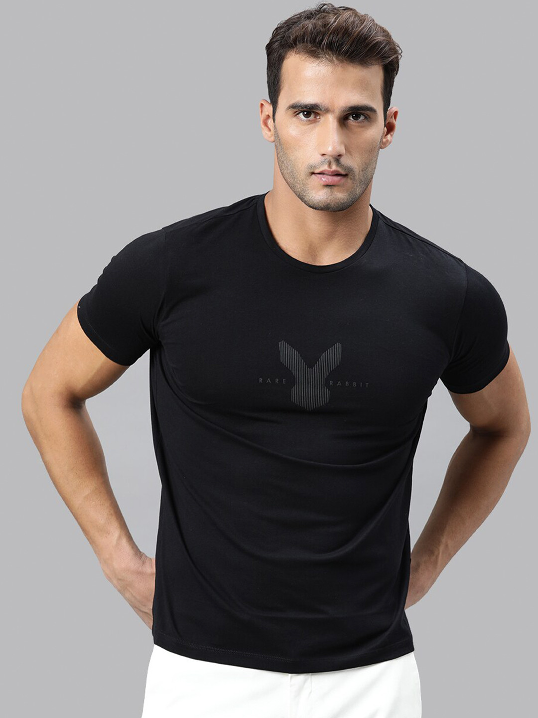 Buy RARE RABBIT Men Black Slim Fit Cotton T Shirt - Tshirts for Men ...