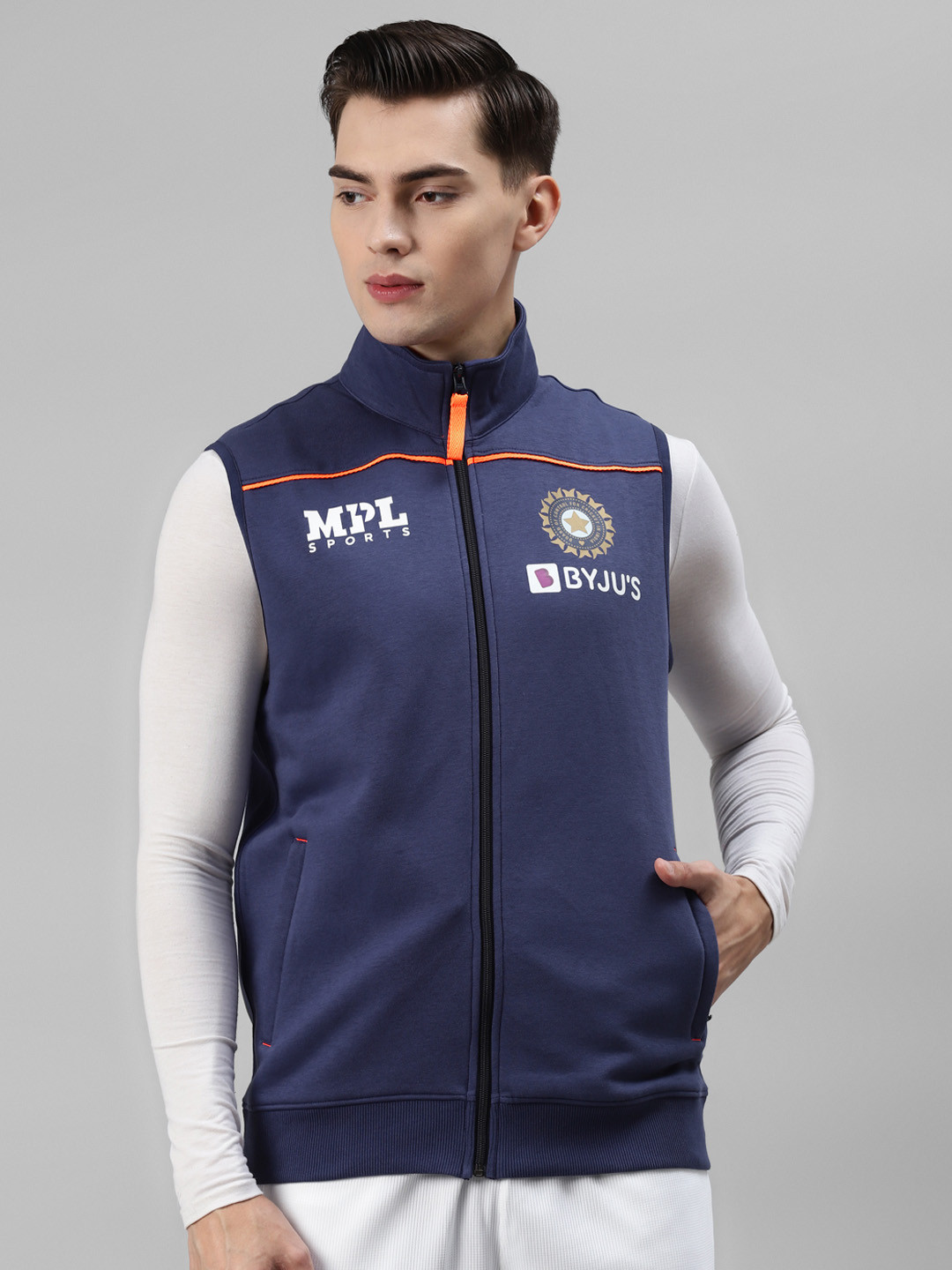 Buy MPL Sports Men Navy Blue Official Team India Fan Vest Jacket ...