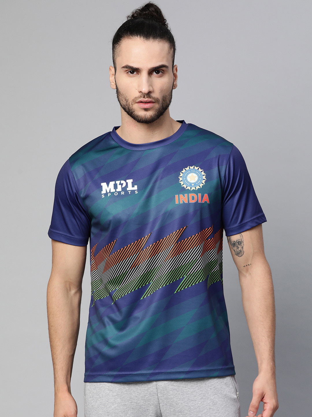 Buy MPL Sports Men Blue Official Team India Fan Graphic Tee Tricolor ...