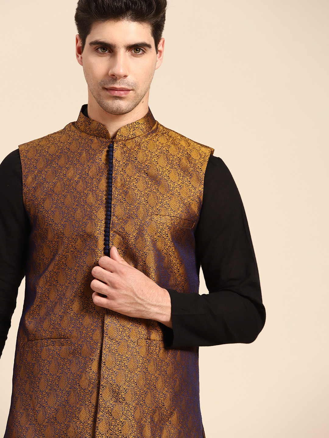 Buy Anouk Men Brown Ethnic Nehru Jacket - Nehru Jackets for Men ...