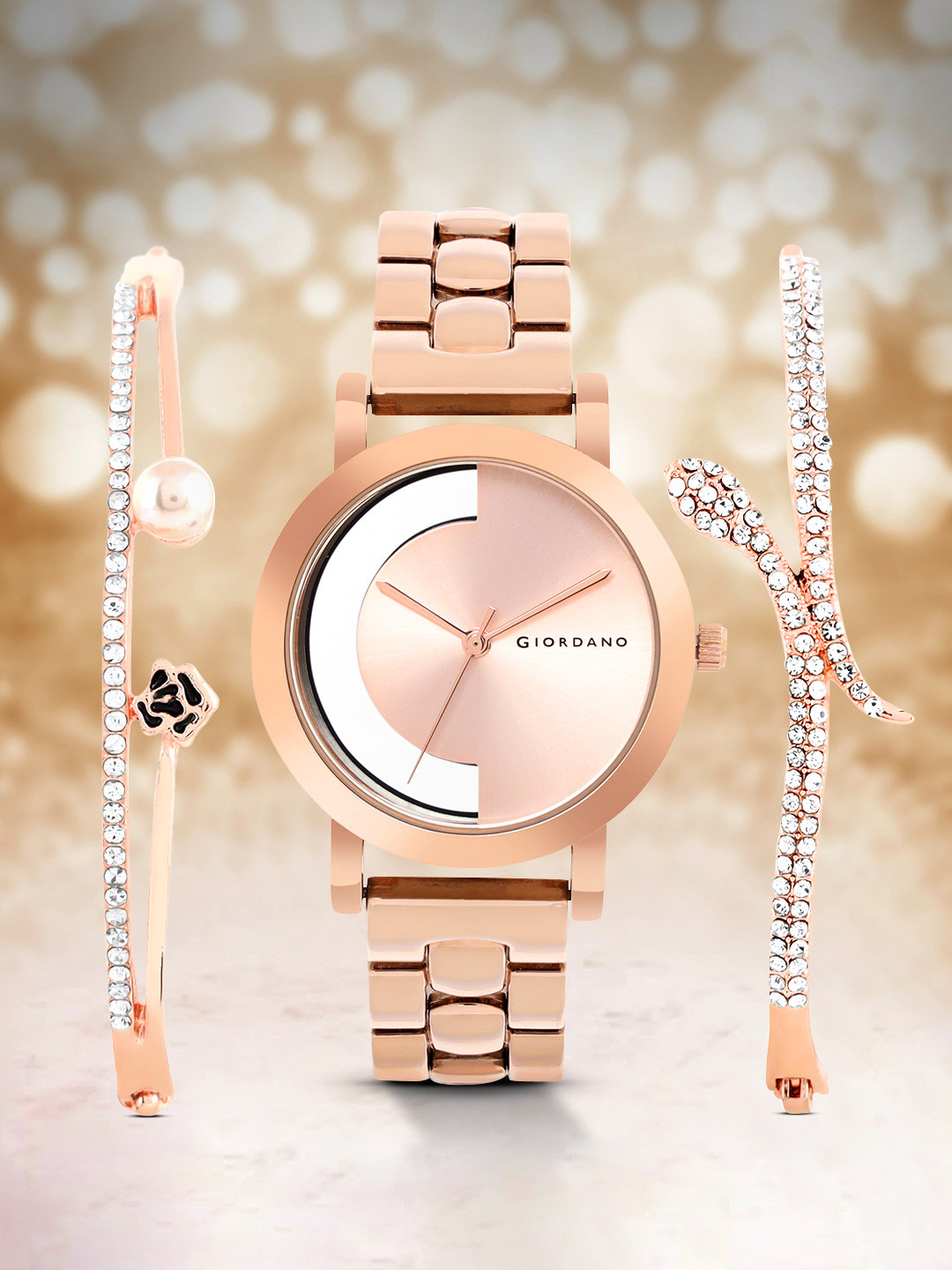 Buy GIORDANO Women Peach Coloured Dial & Rose Gold Toned Analogue Watch ...