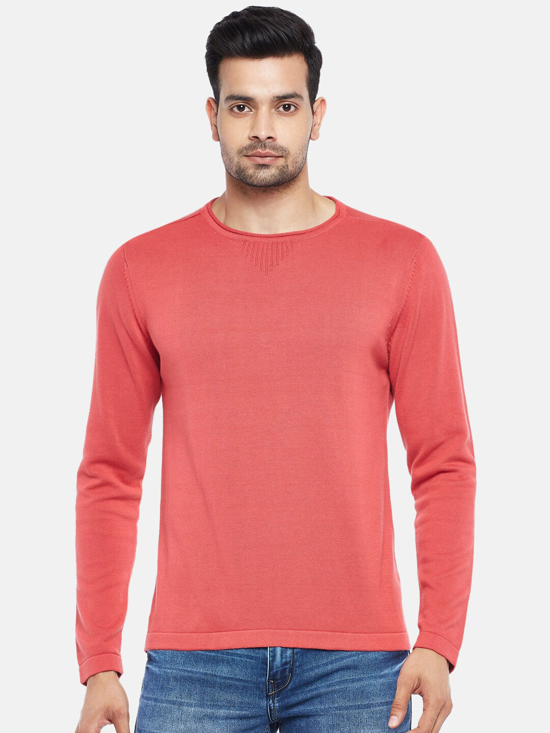 Buy BYFORD By Pantaloons Men Coral Pure Cotton Pullover - Sweaters for ...