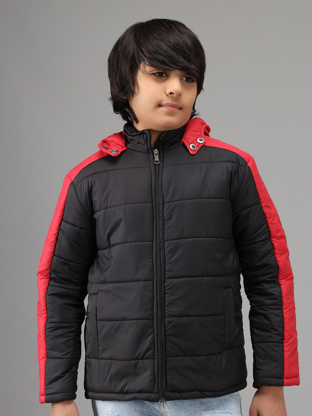 Buy Nick And Jones Boys Black & Red Hooded Padded Jacket - Jackets for ...
