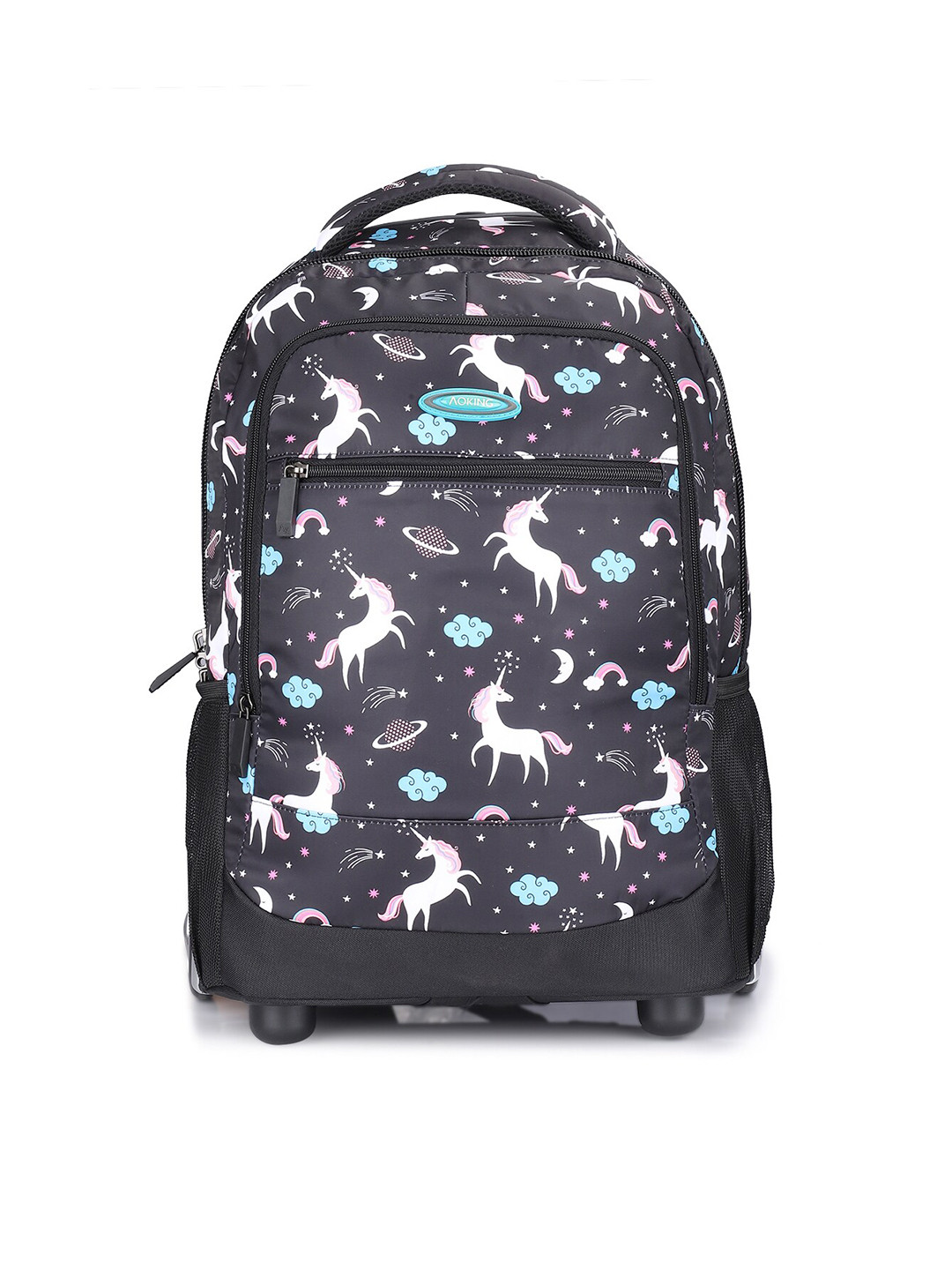 Buy Aoking Kids Unisex Black Two Wheel Travel Trolley Backpack 28L ...