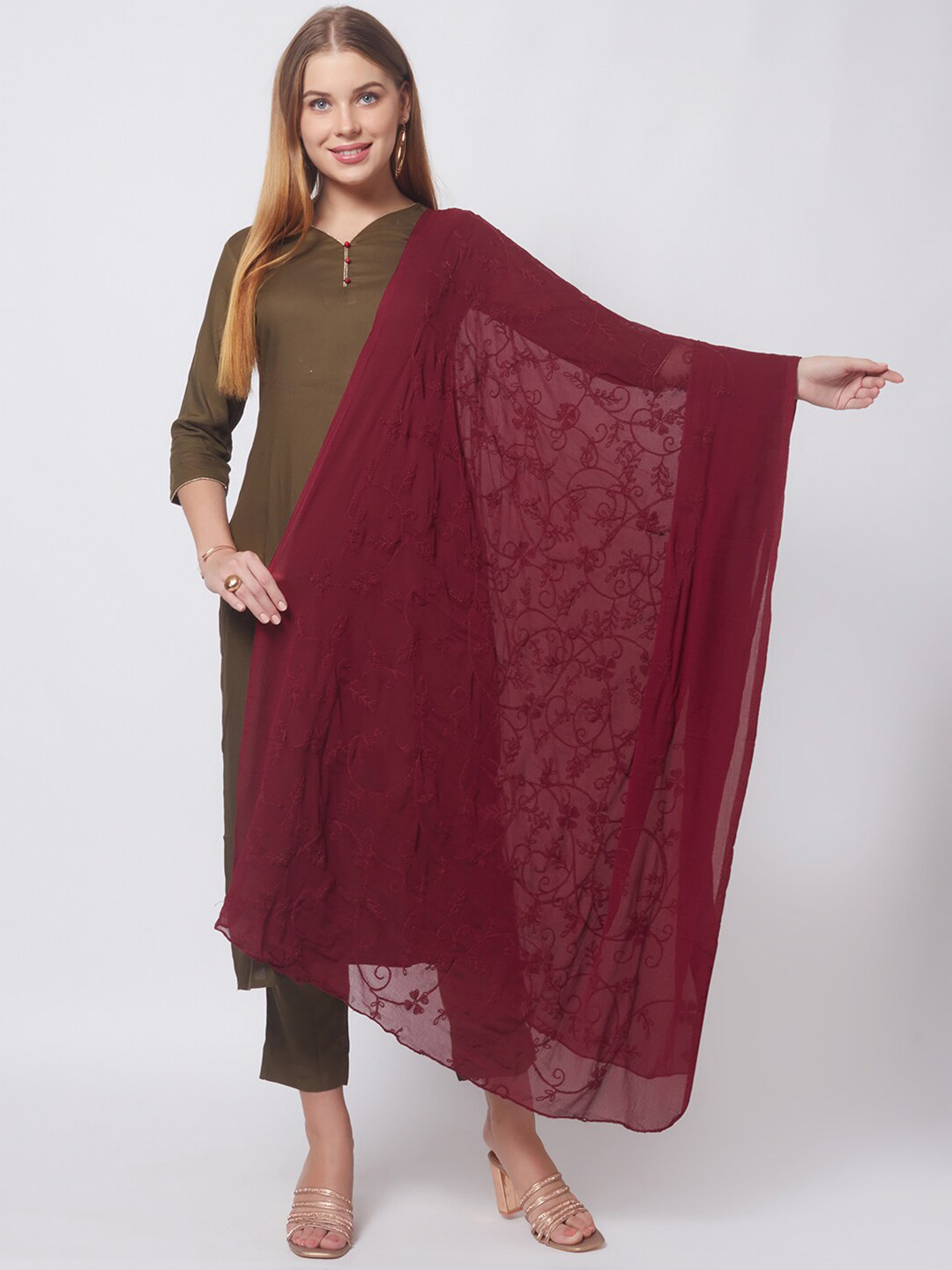 Buy Dupatta Bazaar Maroon Embroidered Dupatta - Dupatta for Women ...
