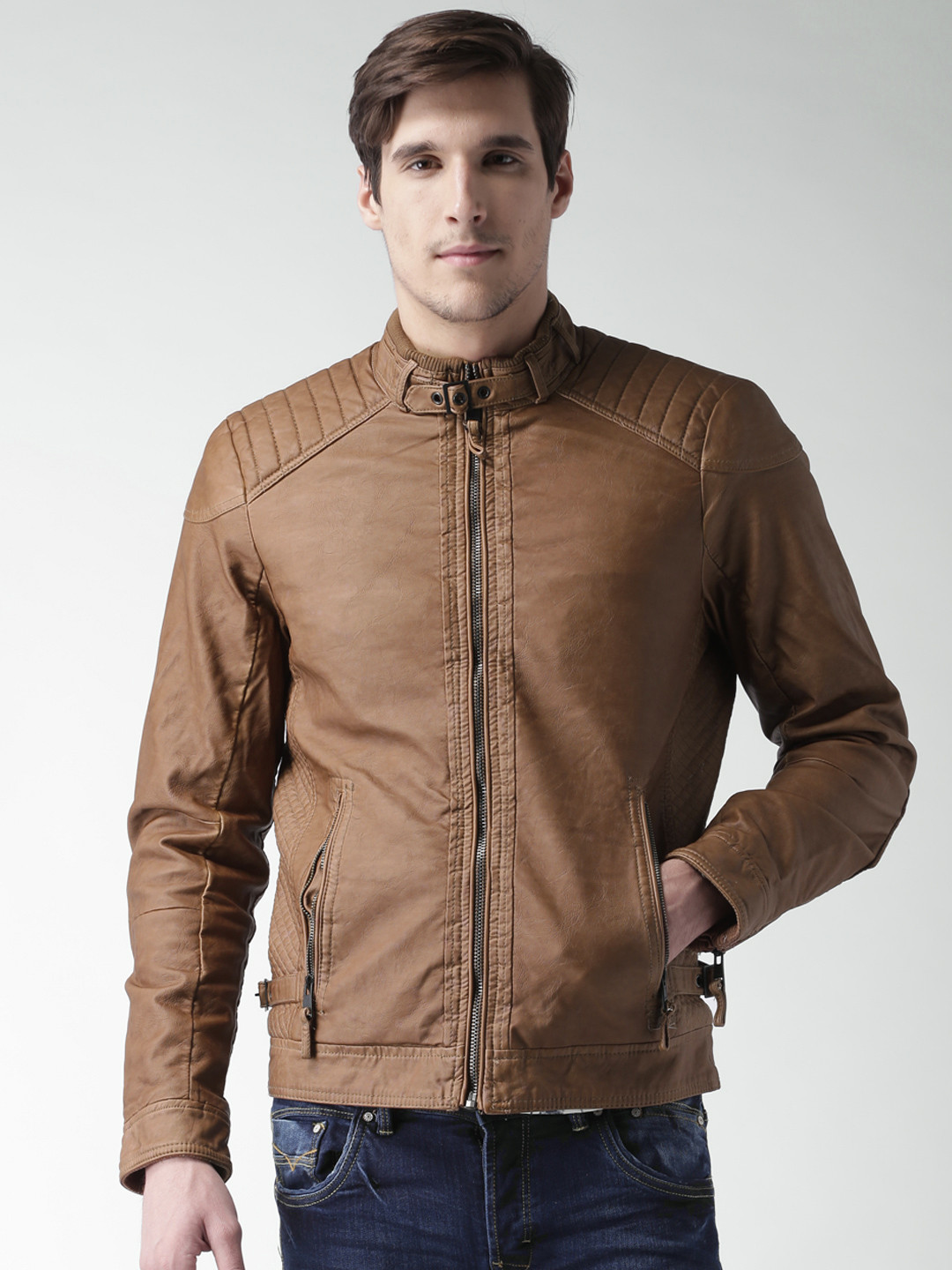 Buy ALCOTT Brown Biker Jacket - Jackets for Men 1552060 | Myntra