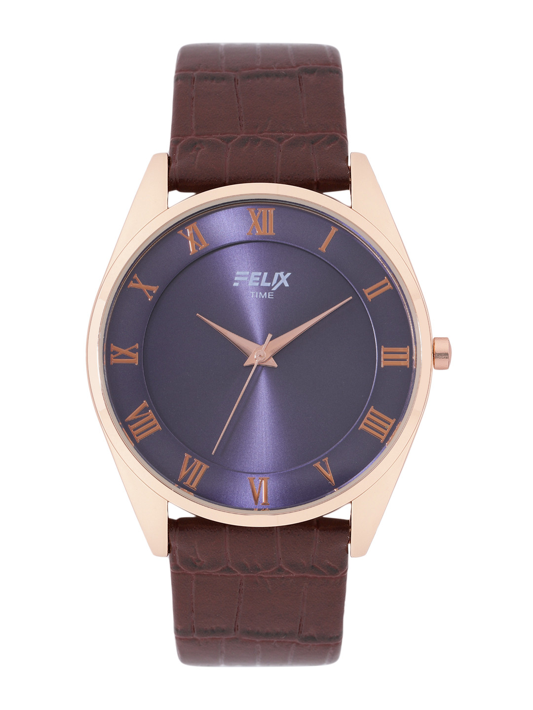 Buy FELIX Men Navy Blue & Brown Leather Analogue Watch F90216GBRBL ...