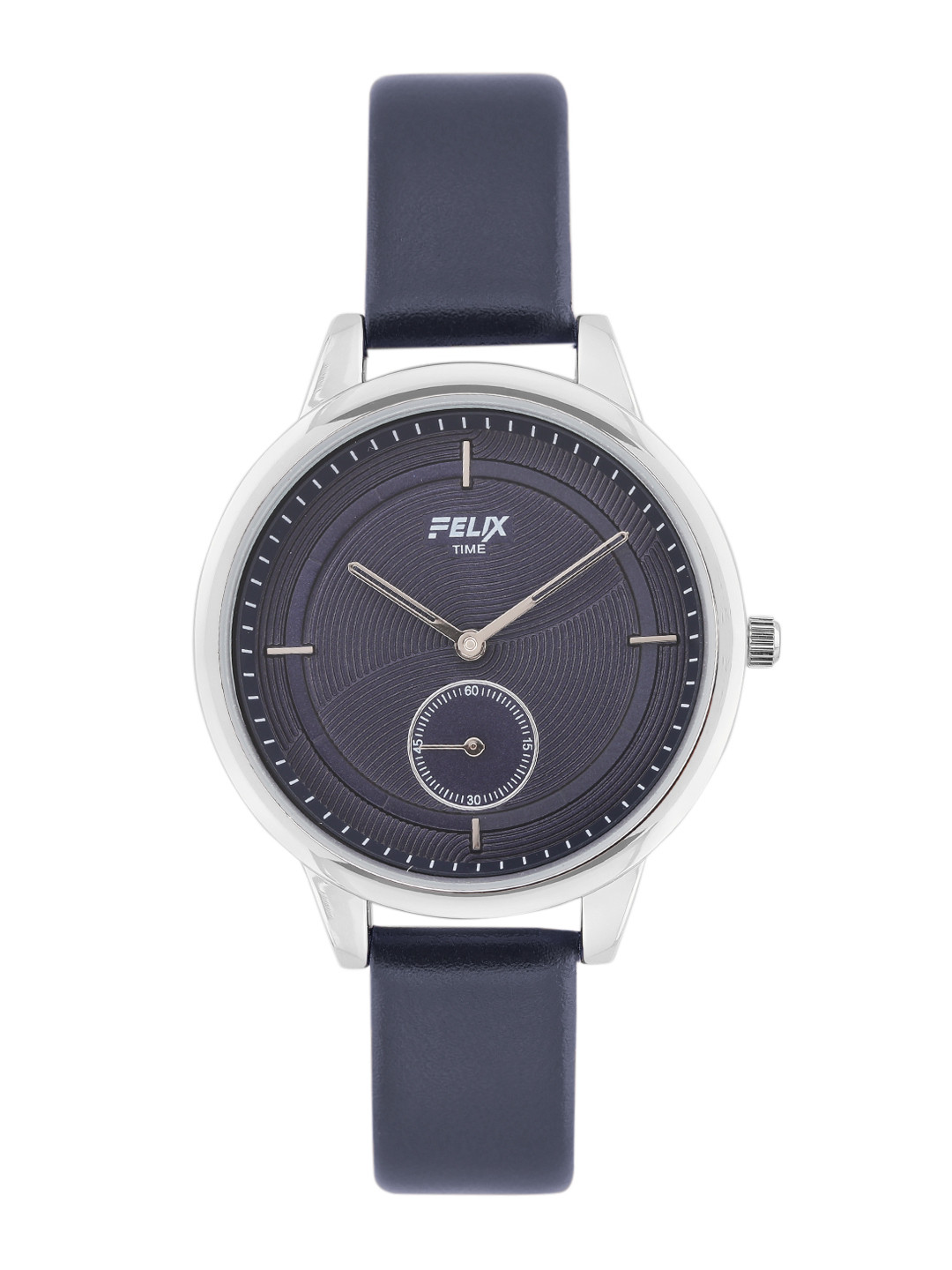 Buy FELIX Women Navy Blue Textured Stainless Steel Dial & Blue Leather ...