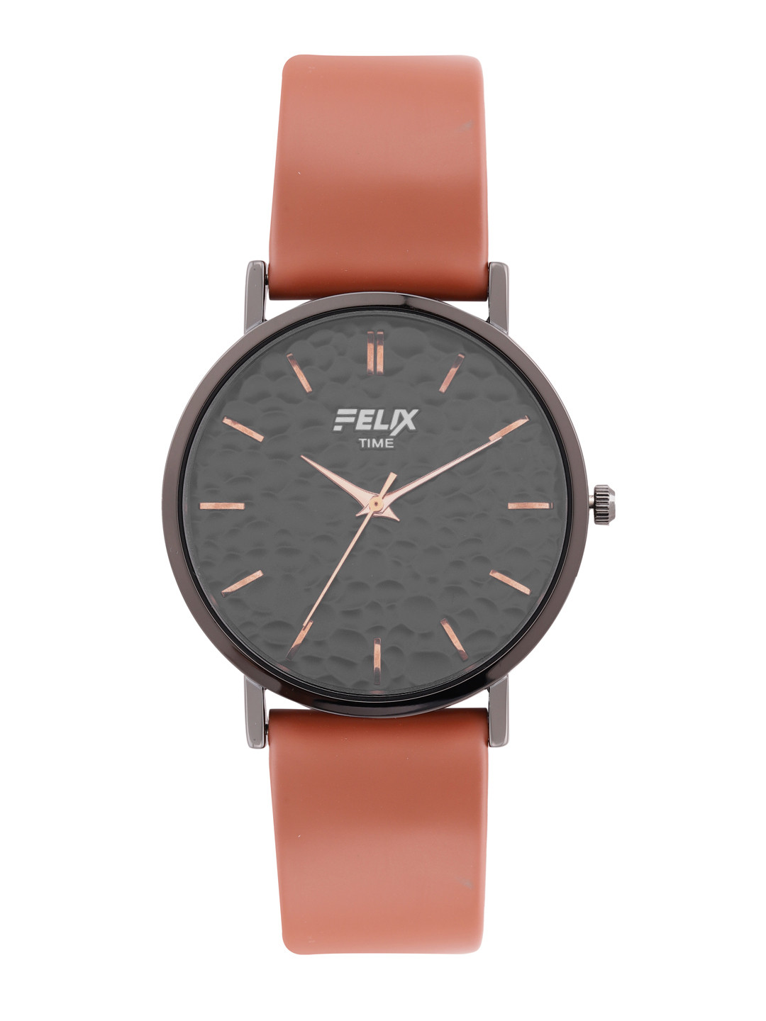 Buy FELIX Men Black Textured Dial & Brown Leather Straps Analogue Watch ...