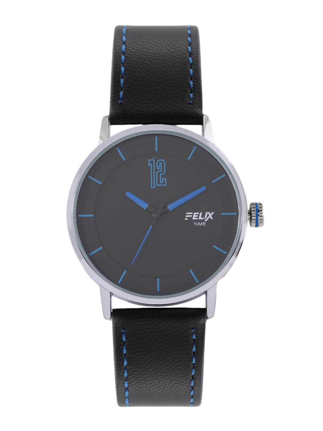 Buy FELIX Men Black Solid Dial & Black Leather Straps Analogue Watch ...