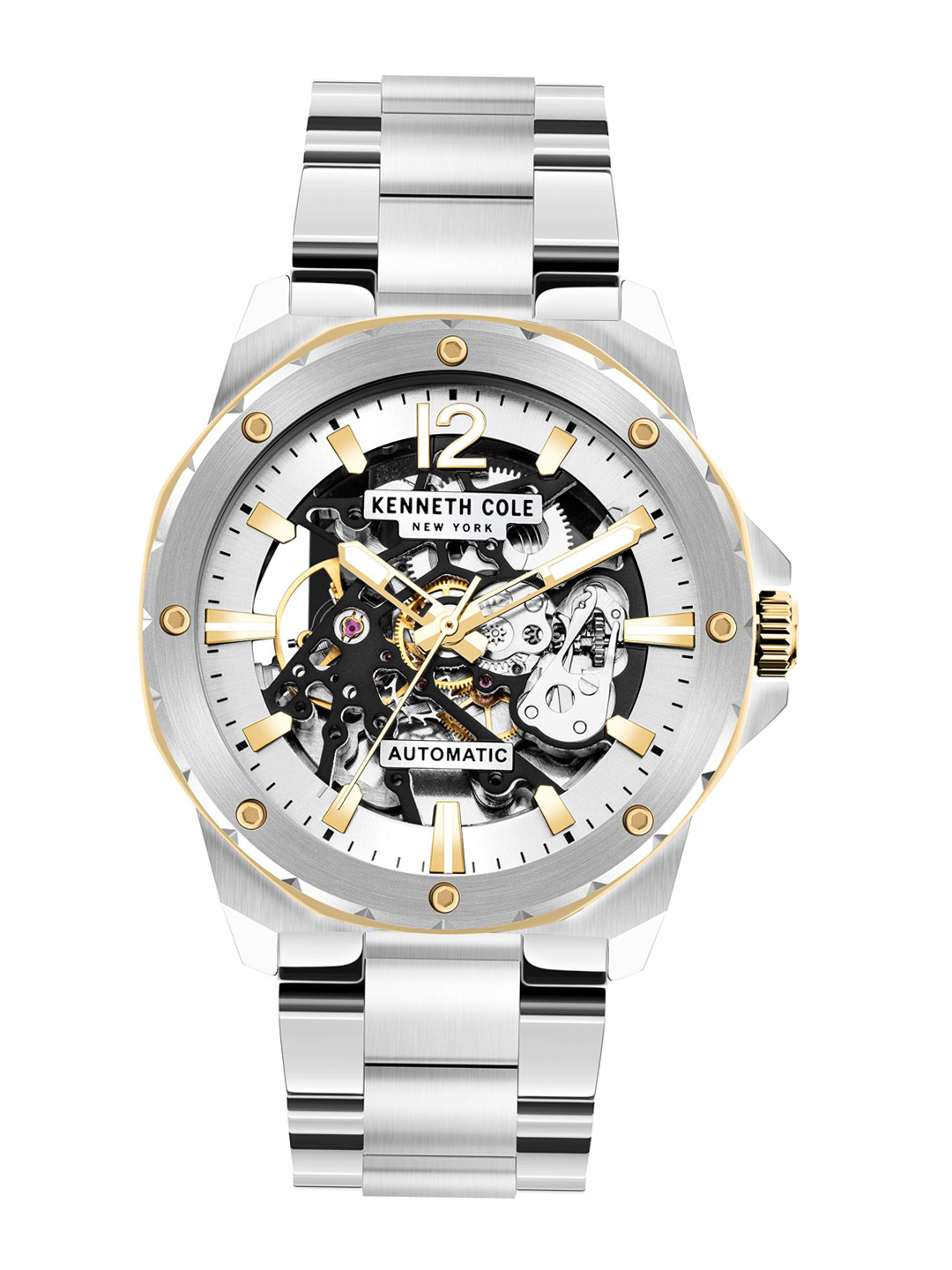 Buy Kenneth Cole Men White Skeleton Dial & Steel Toned Analogue Watch ...