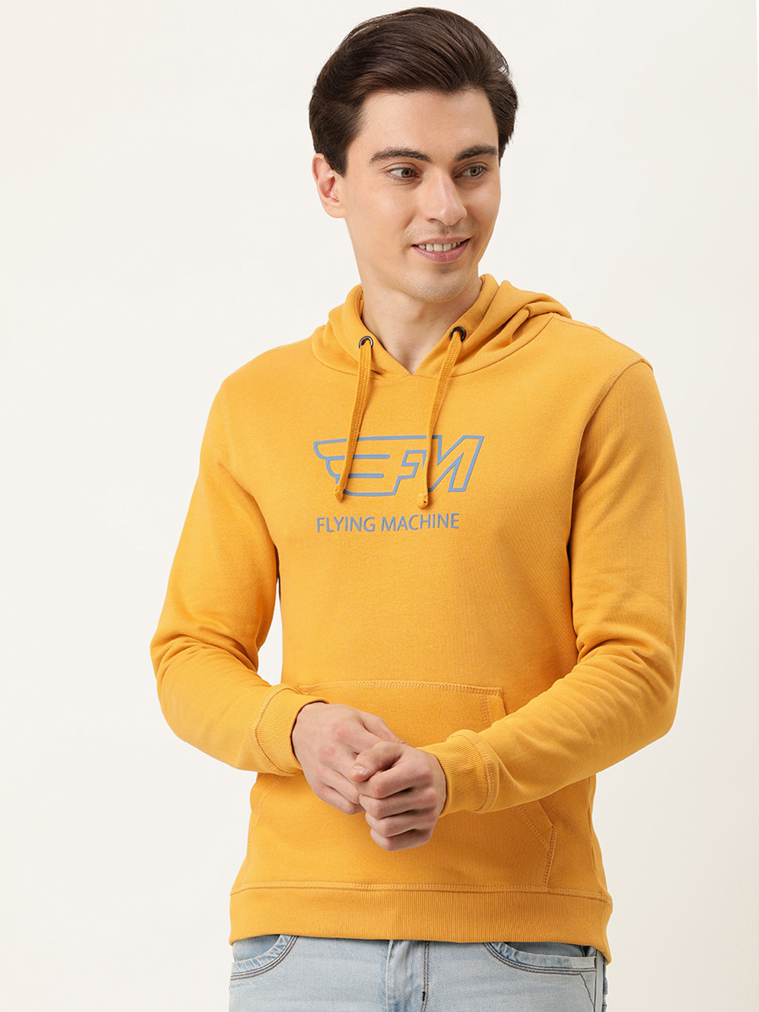 Buy Flying Machine Men Yellow Printed Hooded Sweatshirt - Sweatshirts ...