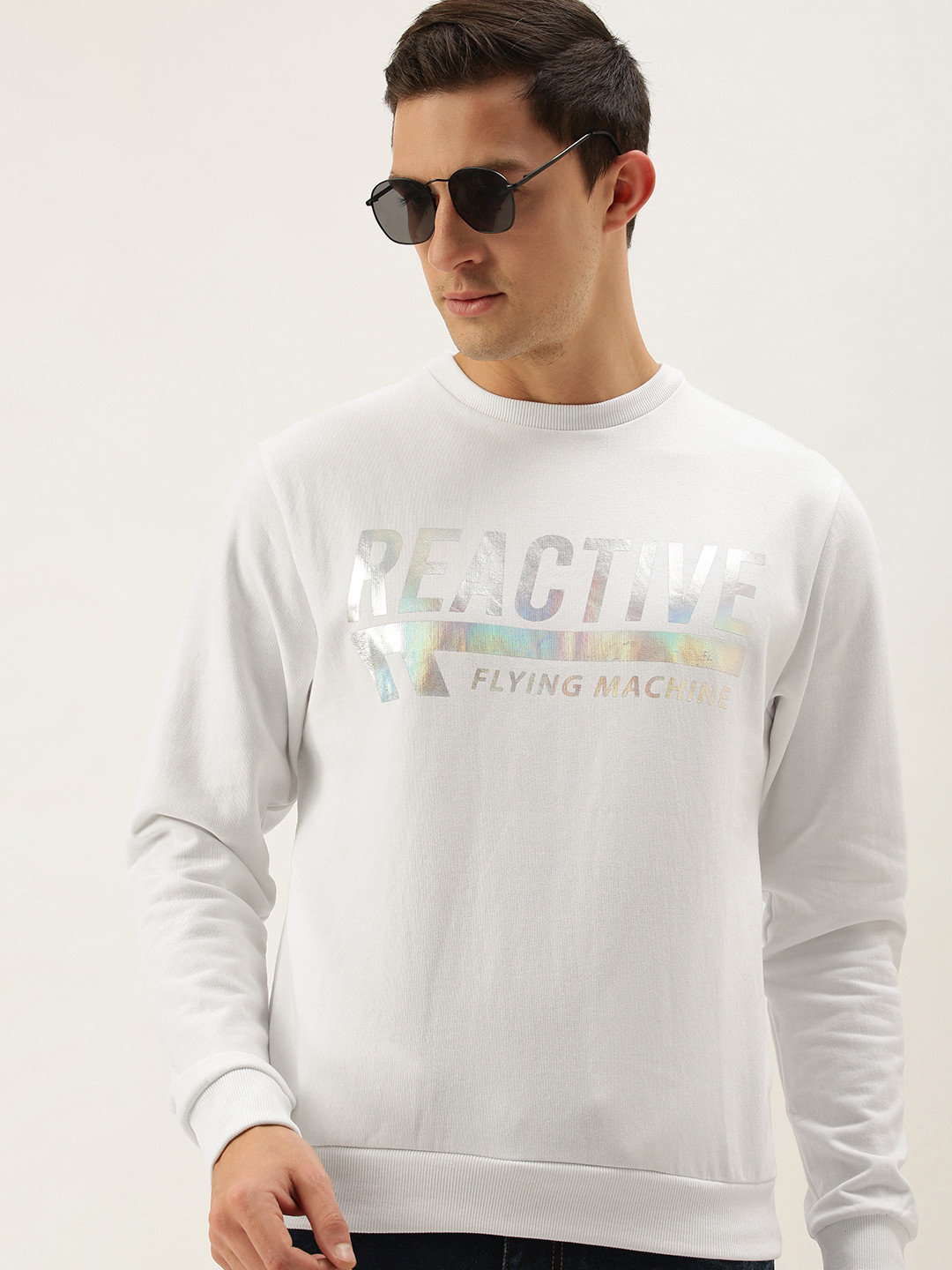 Buy Flying Machine Men White Typographic Printed Sweatshirt ...