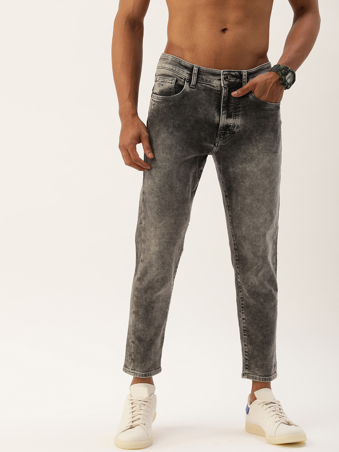 Buy Flying Machine Men Grey MJ Mankle Fit Heavy Fade Stretchable ...