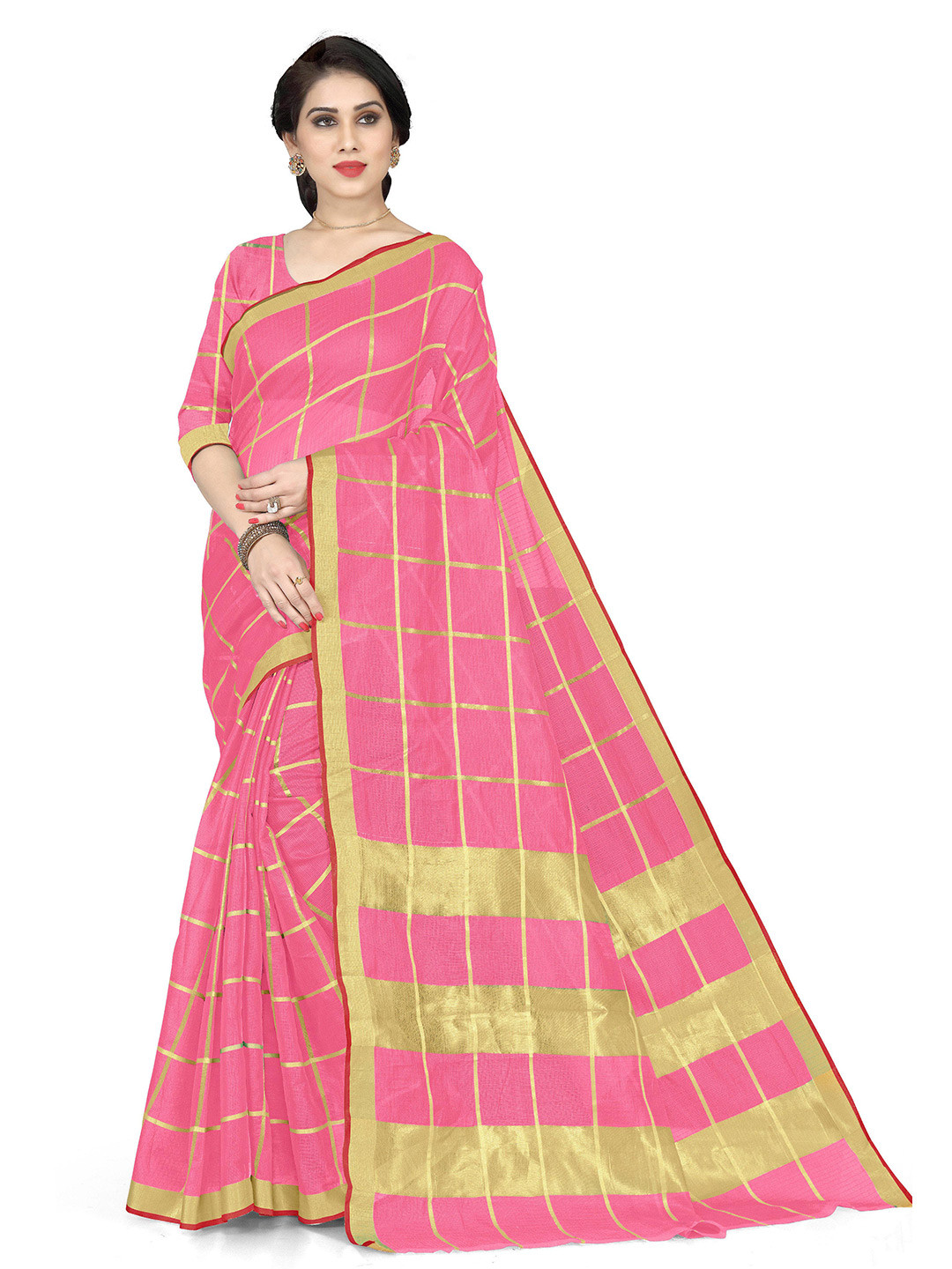 Buy KALINI Pink & Gold Toned Embellished Saree - Sarees for Women ...