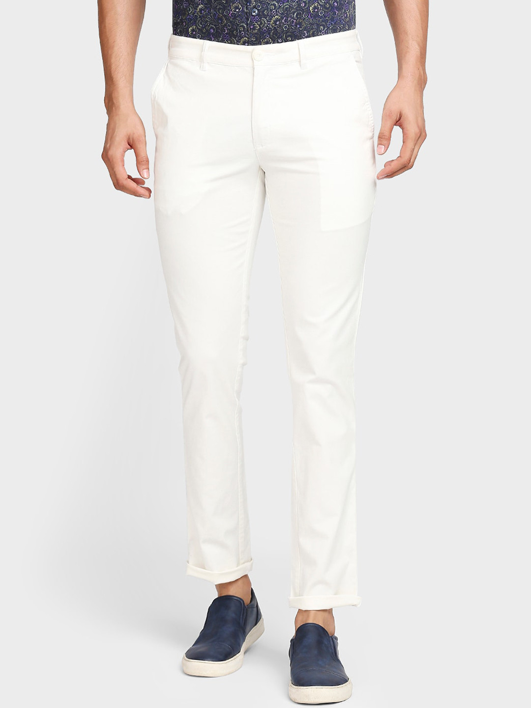 Buy ColorPlus Men White Solid Regular Fit Trousers - Trousers for Men ...
