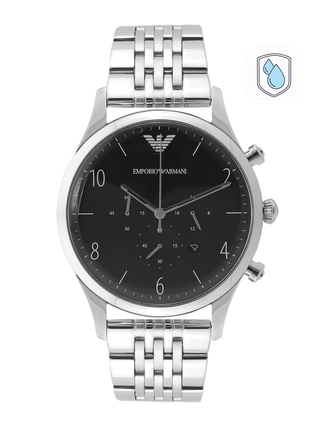 Buy Emporio Armani Men Black Dial & Silver Toned Bracelet Style ...