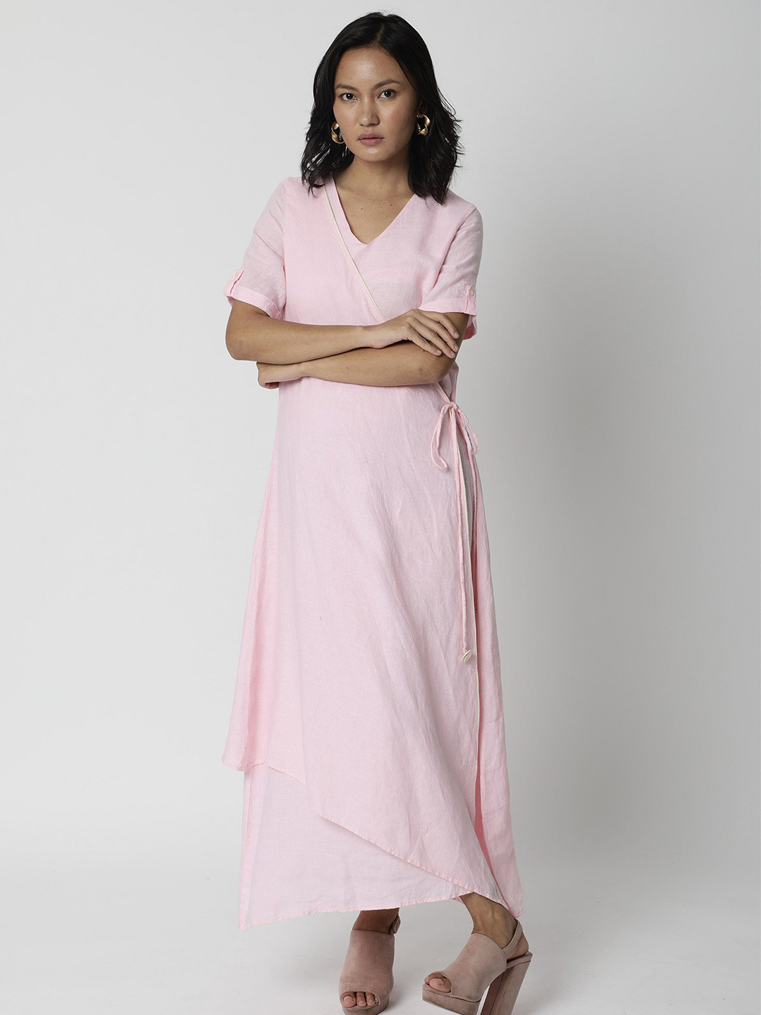 Buy RAREISM Pink Linen Midi Dress - Dresses for Women 15541706 | Myntra