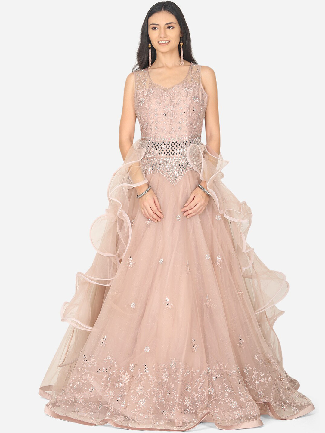 Buy BOMBAY SELECTIONS Mauve Embellished Net Ethnic Maxi Dress With ...