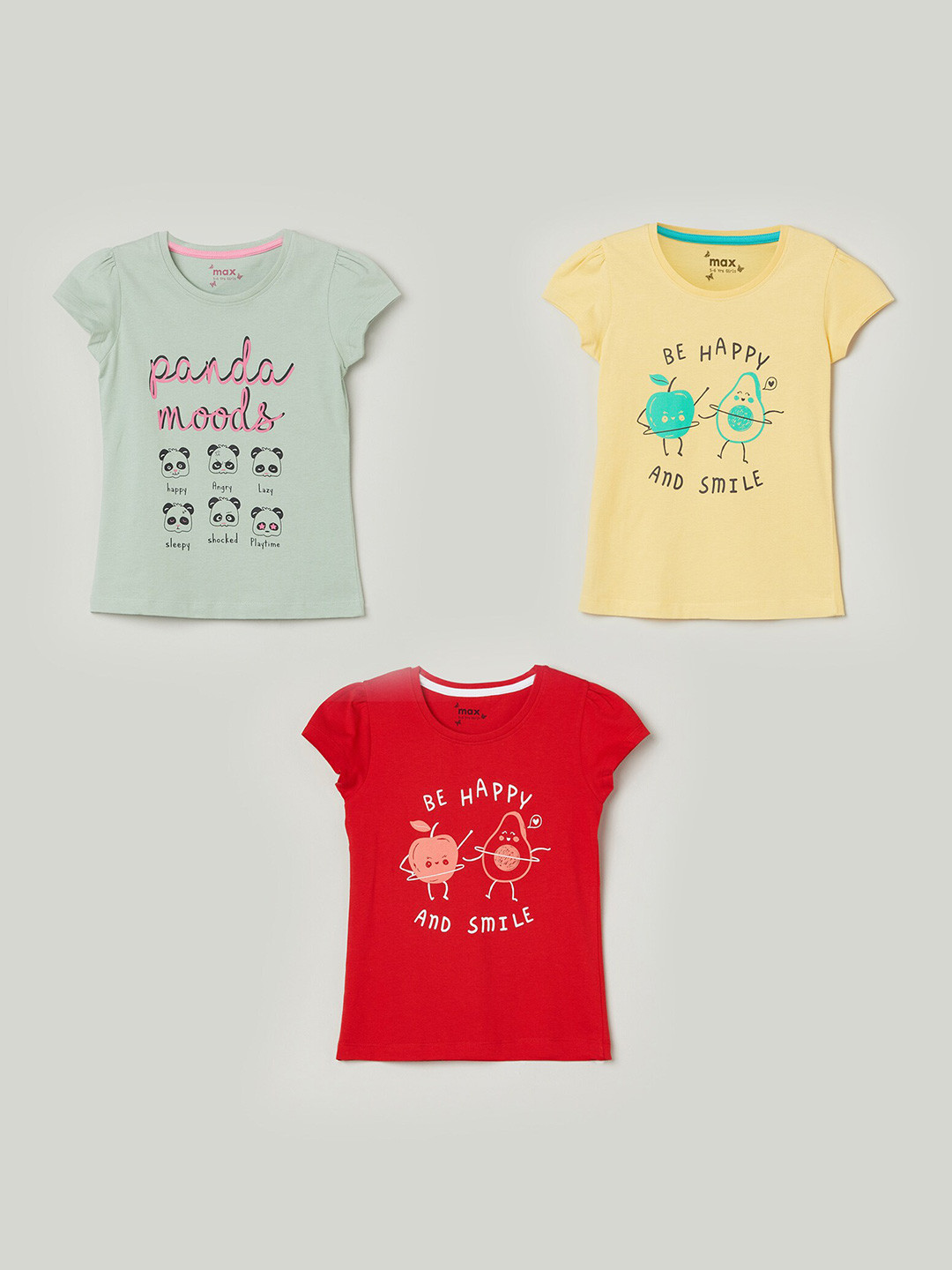 Buy Max Girls Pack Of 3 Pure Cotton T Shirts - Tshirts for Girls ...