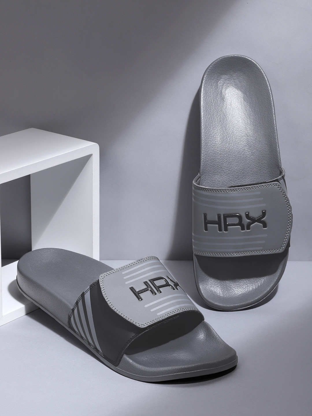 Buy HRX By Hrithik Roshan Men Grey & Black Brand Logo Print Comfort ...