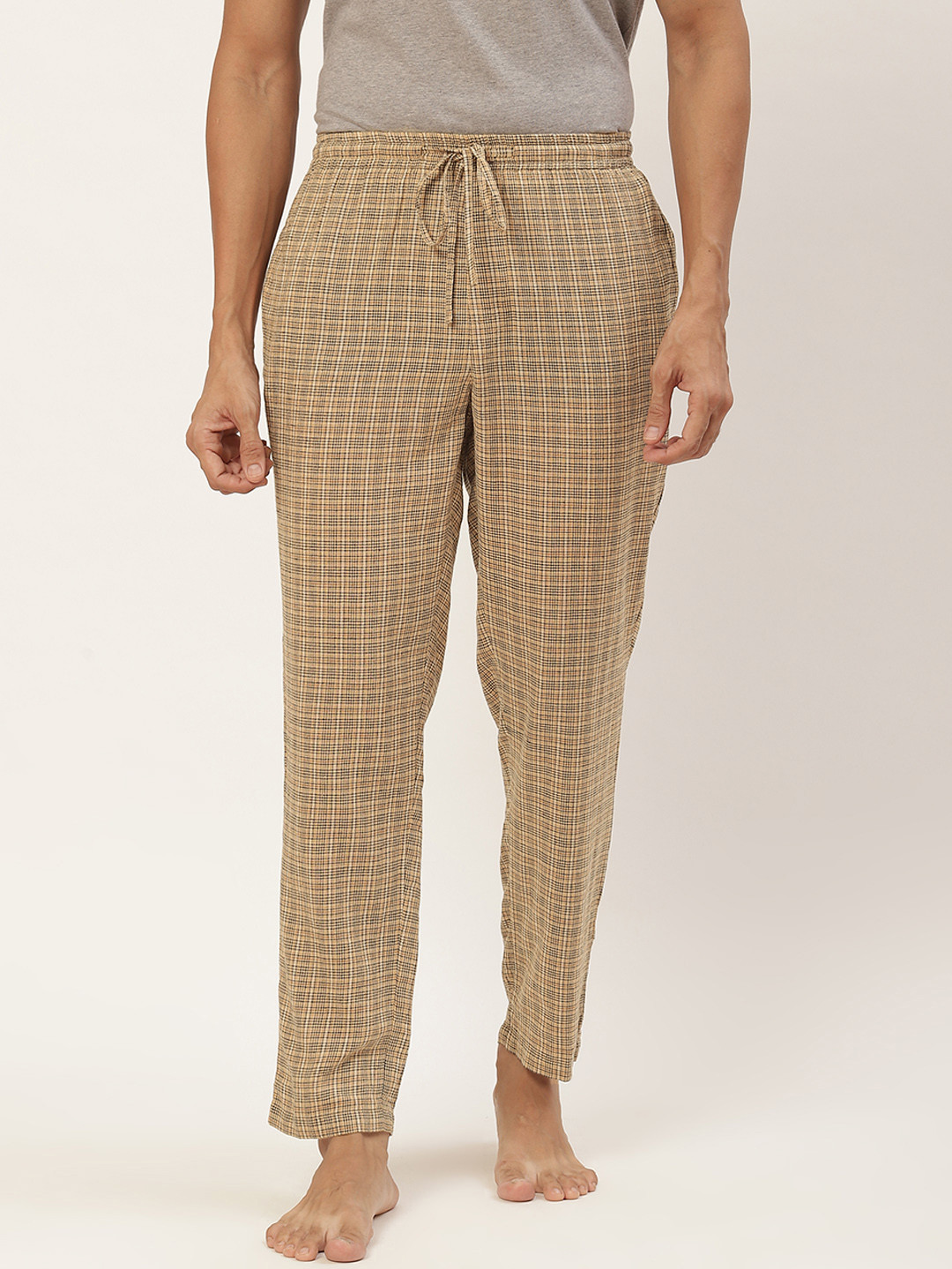 Buy Not Just Pyjamas Men Mustard Yellow Checked Lounge Pants - Lounge ...