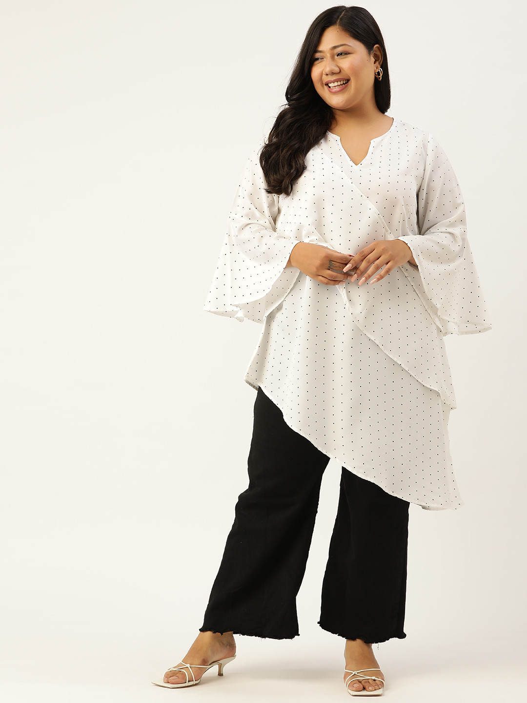 Buy Revolution White Polka Dot Asymmetrical Longline Top - Tops for ...