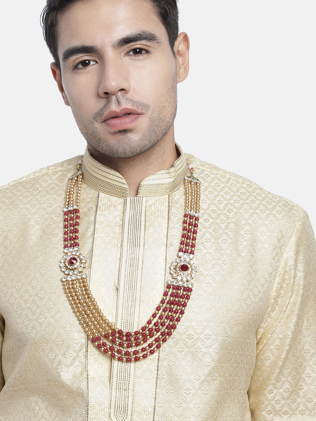 Buy I Jewels Men Maroon & Gold Toned Gold Plated Layered Necklace ...