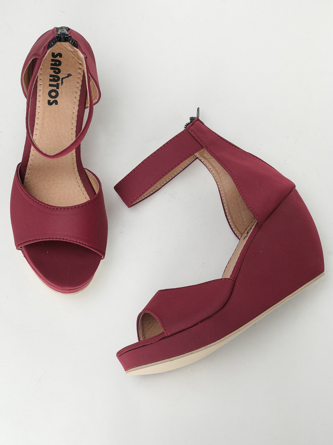 Buy SAPATOS Maroon Wedge Peep Toes - Heels for Women 15547590 | Myntra