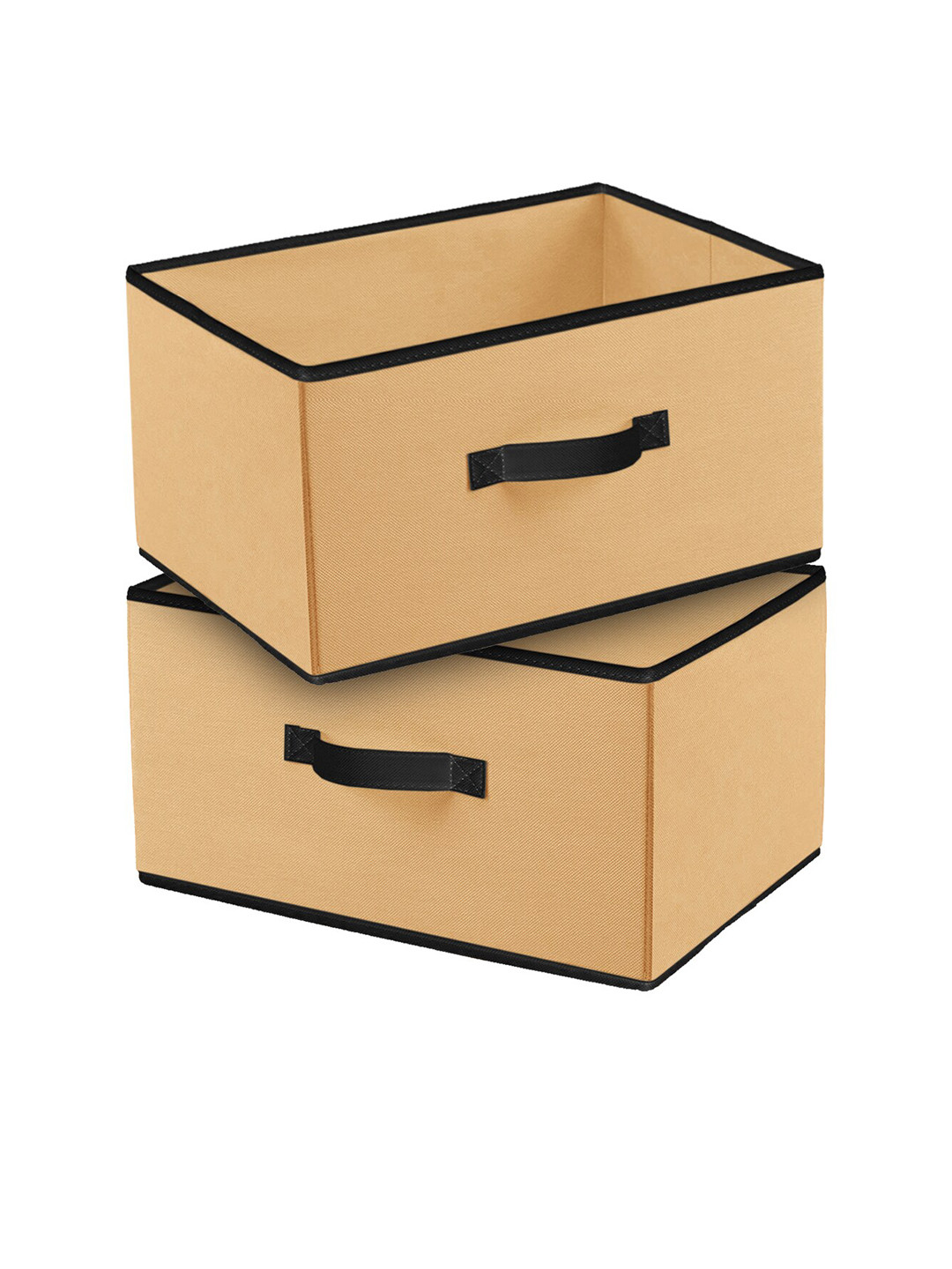 Buy Kuber Industries Set Of 2 Beige & Black Solid Rectangular Foldable ...