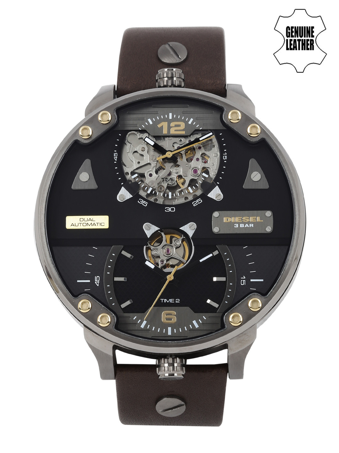 Buy DIESEL Men Black Skeleton Dual Time Automatic Watch DZ7365 ...