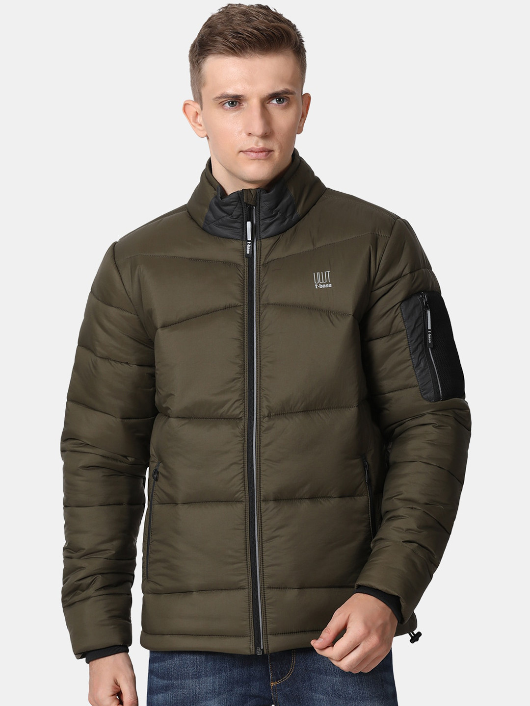 Buy T Base Men Olive Solid Green Lightweight Puffer Jacket - Jackets ...