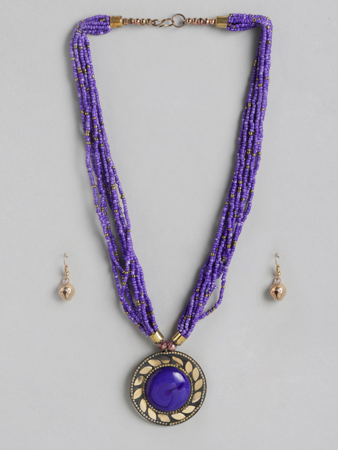 Buy Anouk Purple Gold Plated Stone Studded & Beaded Jewellery Set ...