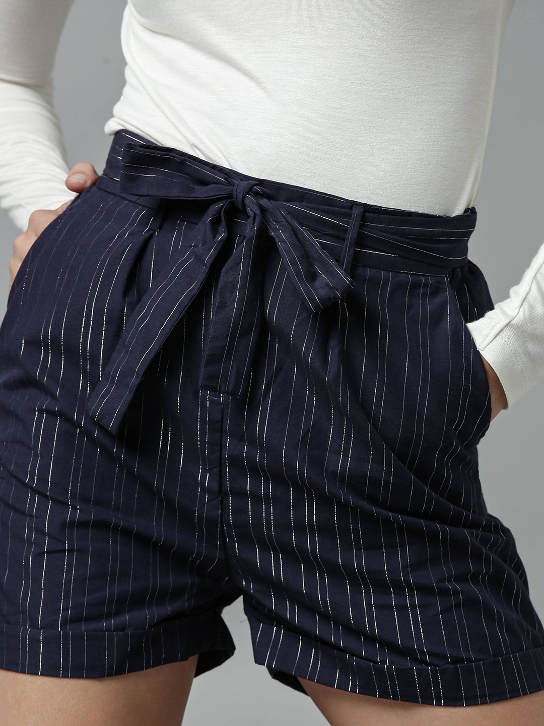 Buy RAREISM Women Navy Blue Striped Slim Fit Regular Shorts - Shorts ... Buy RAREISM Women Navy Blue Striped Slim Fit Regular Shorts - Shorts ...