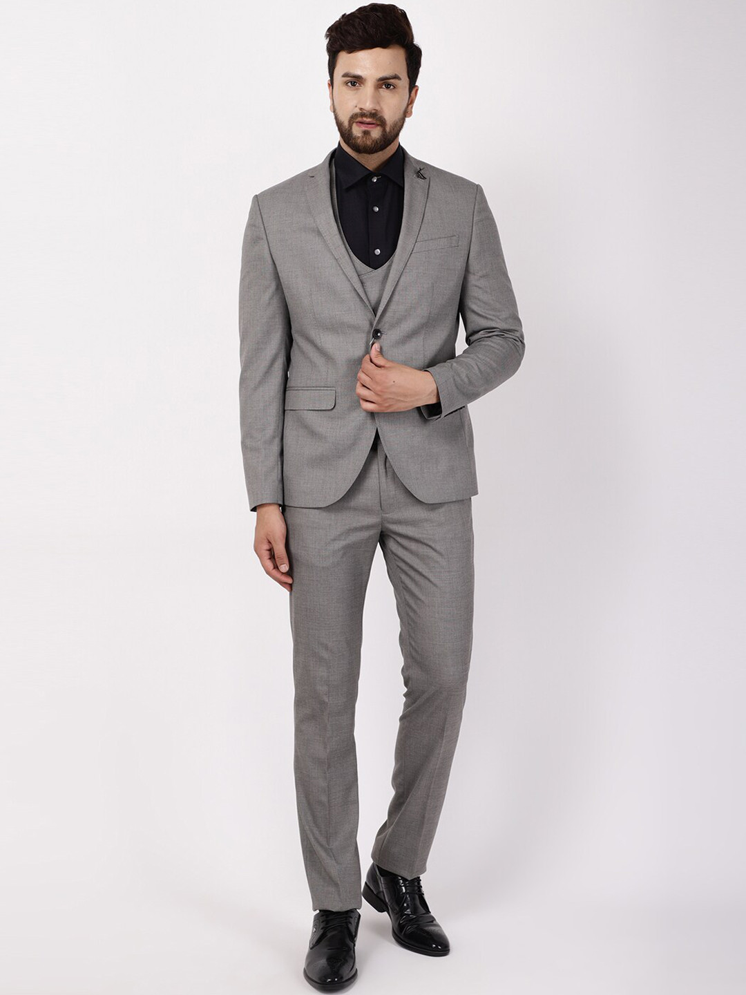 Buy Blackberrys Men Charcoal & Black Solid Slim Fit Single Breasted ...