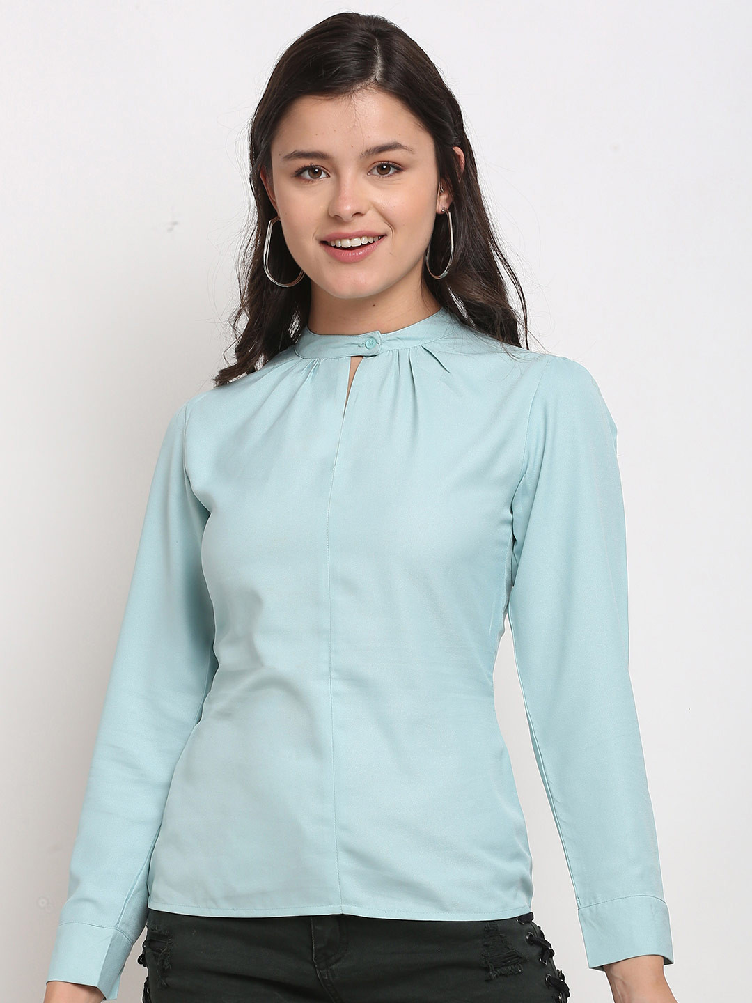 Buy Roly Poly Turquoise Blue Keyhole Neck Regular Top - Tops for Women ...