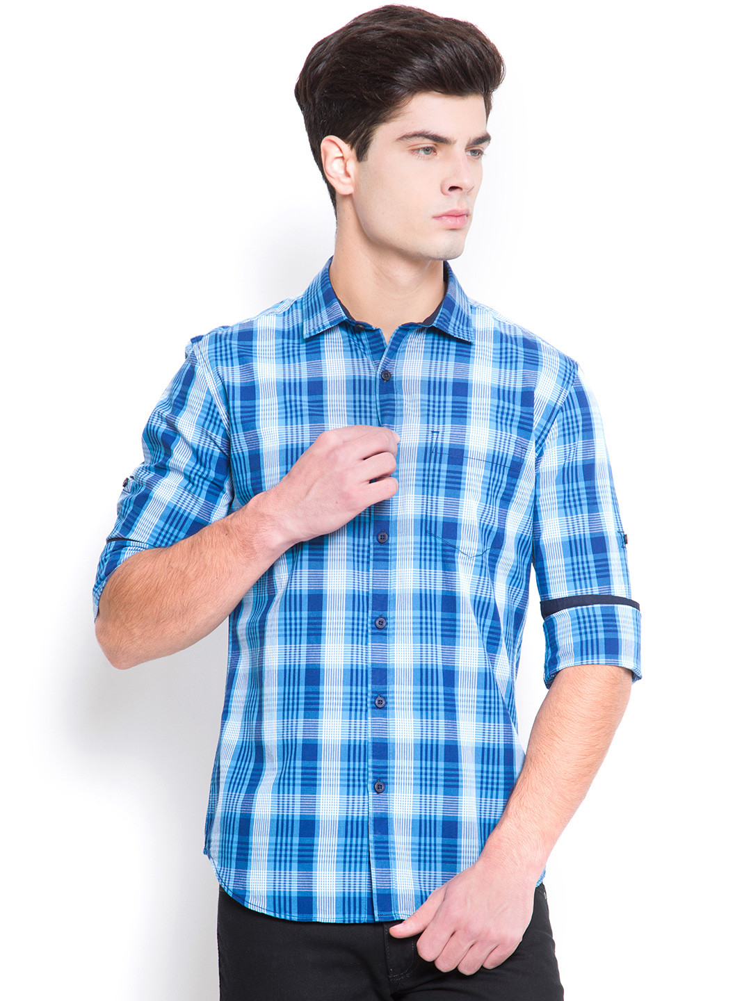Buy HIGHLANDER Men Blue Slim Fit Checked Casual Shirt - Shirts for Men ...