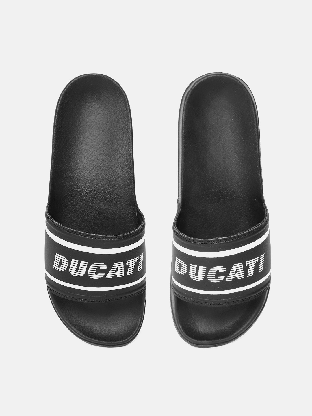 Buy Ducati Men Black & White Brand Logo Print Sliders - Flip Flops for ...