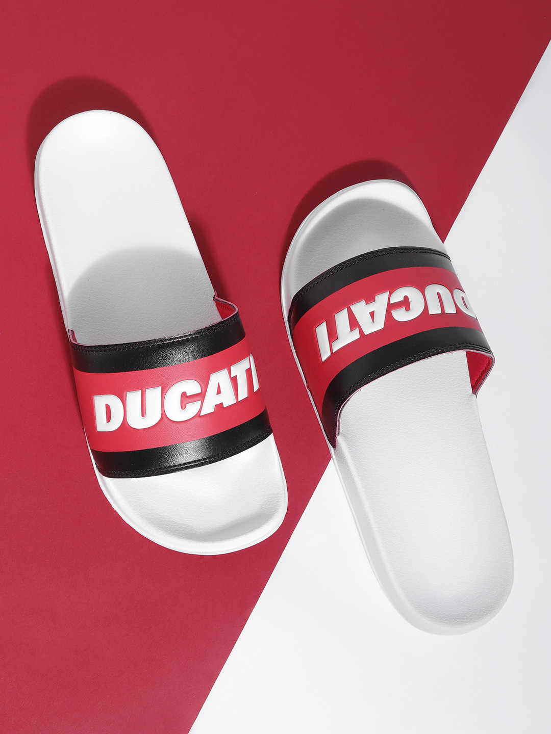 Buy Ducati Men Maroon & White Brand Logo Embossed Sliders - Flip Flops ...