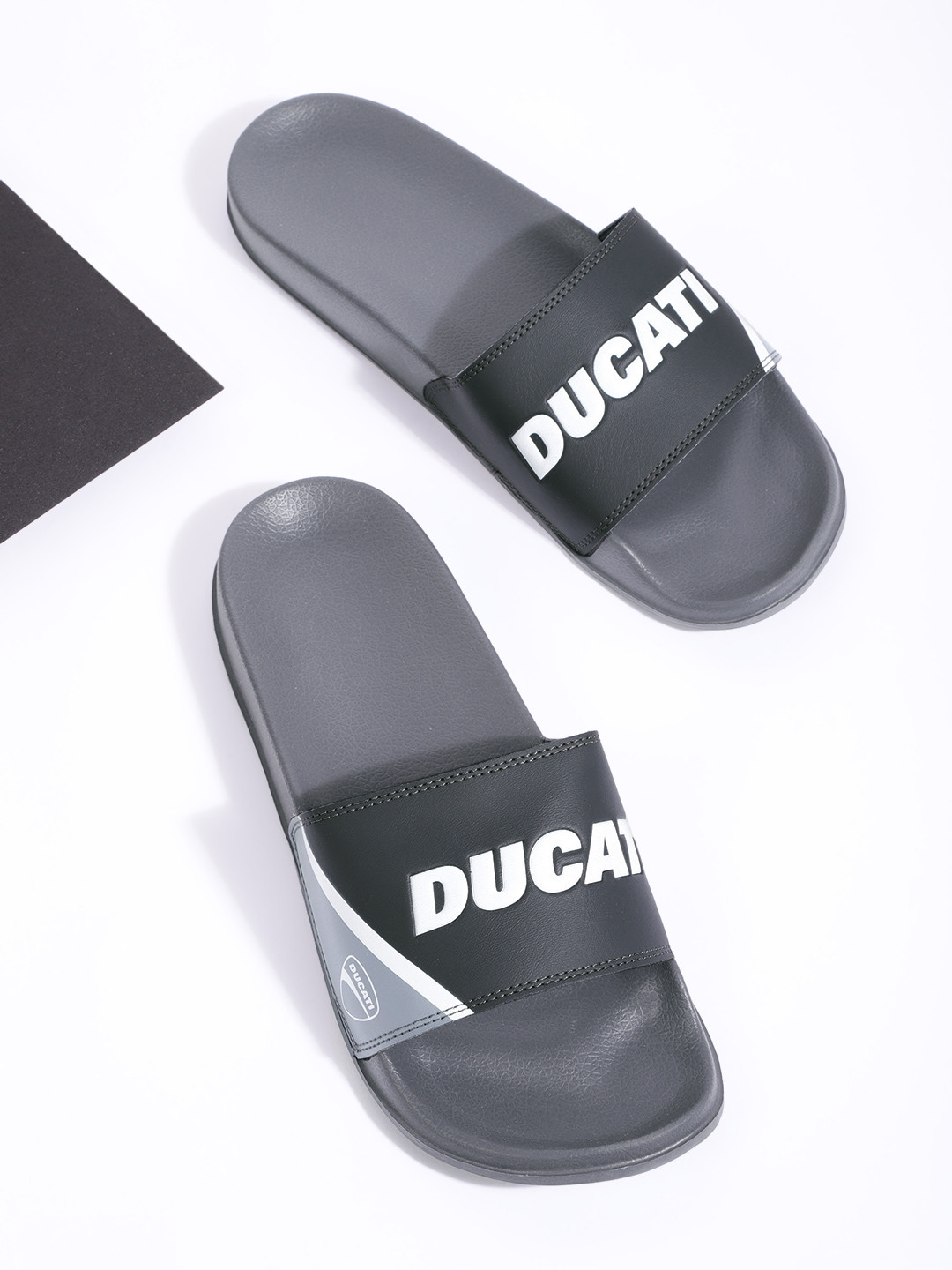 Buy Ducati Men Grey & White Brand Logo Embossed Sliders - Flip Flops ...