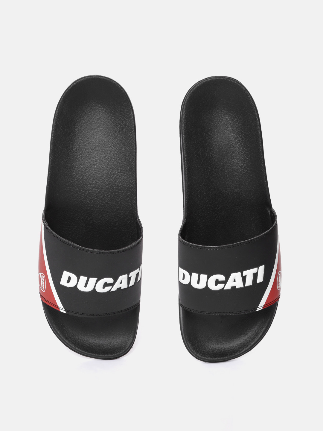 Buy Ducati Men Black & White Brand Logo Embossed Sliders - Flip Flops ...
