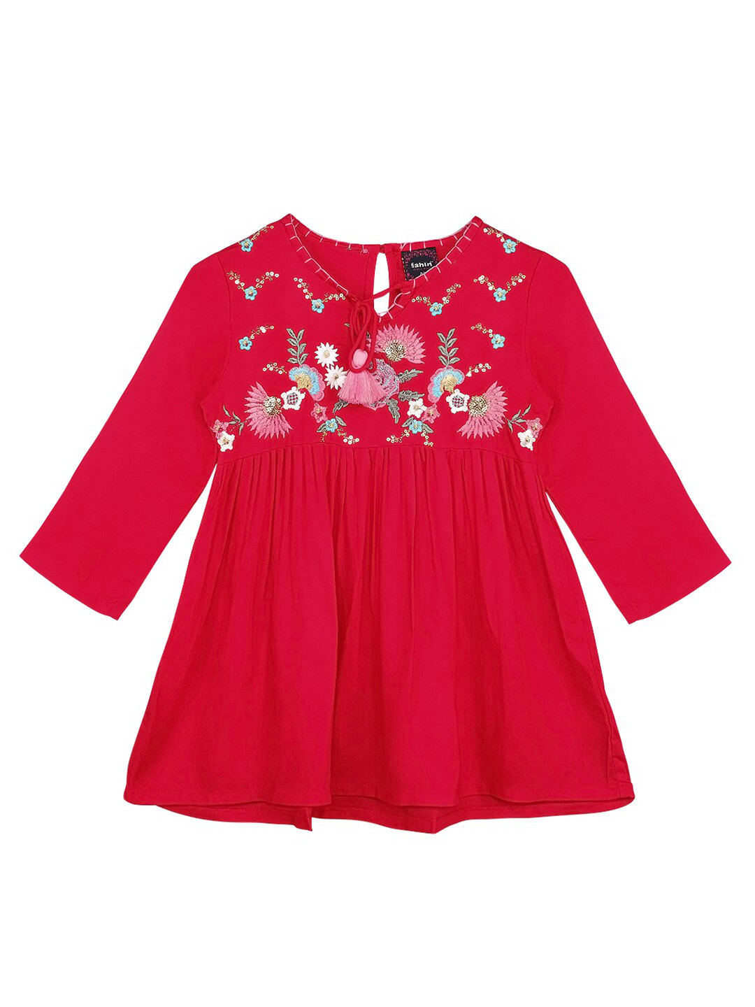 Buy Ishin Red Floral Embroidered A Line Top - Tops for Girls 15566244 ...