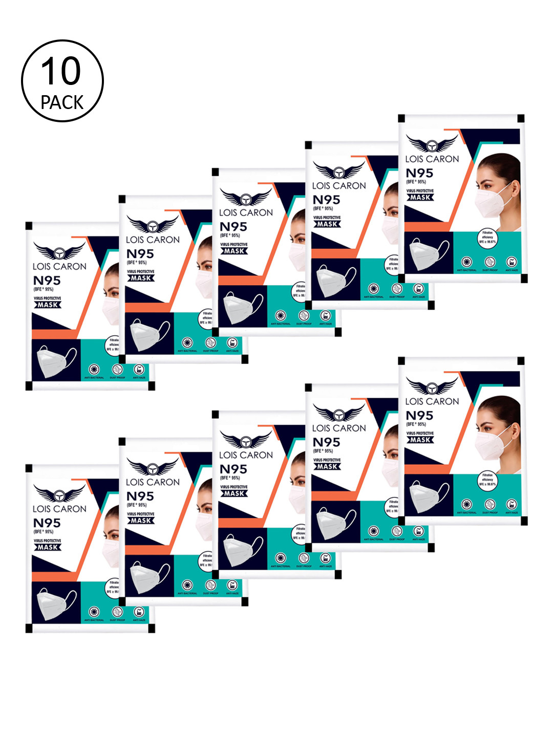 Buy LOIS CARON Unisex White Pack Of 10 Pcs 5 Ply Reusable N95 Masks ...